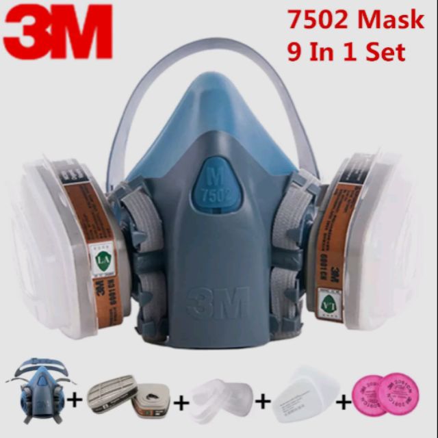 9in1 | 3M mask 7502 gas respirator half face topeng debu | cat ...