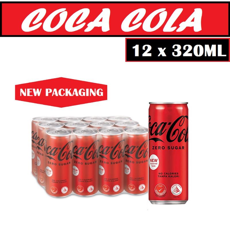 Coca Cola Zero 320ml x 12 Can Carton Pack Coke Zero No Sugar max ...