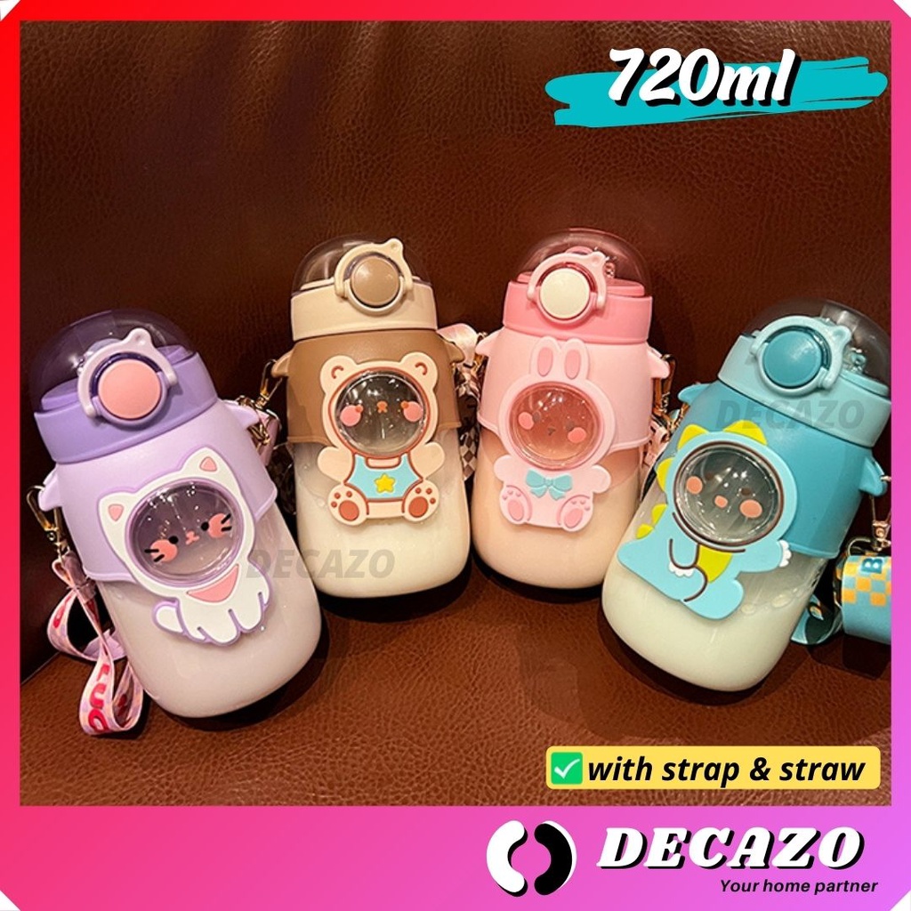 Botol Air 720ml Checkered Strap Animal Silicon Cute Drinking Water Bottle Straw Safety Lock Lid ...