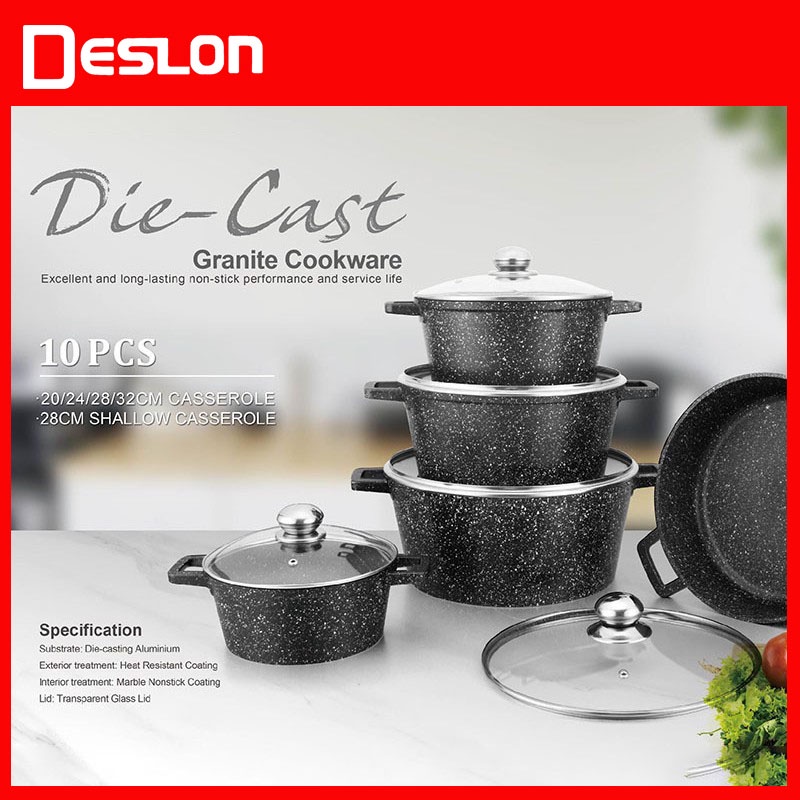 🌹READY STOCK🌹 DESLON PREMIUM - 10PCS Die Cast Granite Cookware Coating ...
