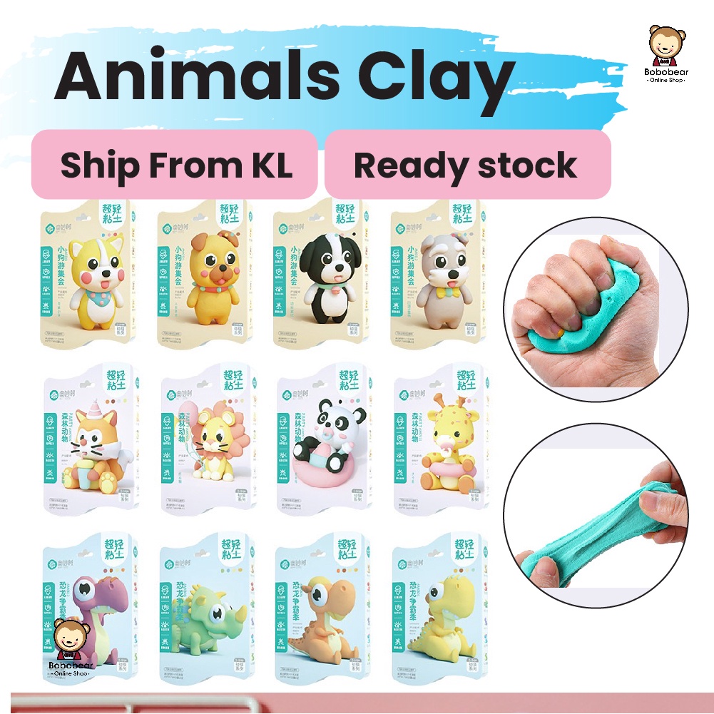 DIY Craft For Kids Play Clay Art Animals And Dinasour Air Dry Light ...