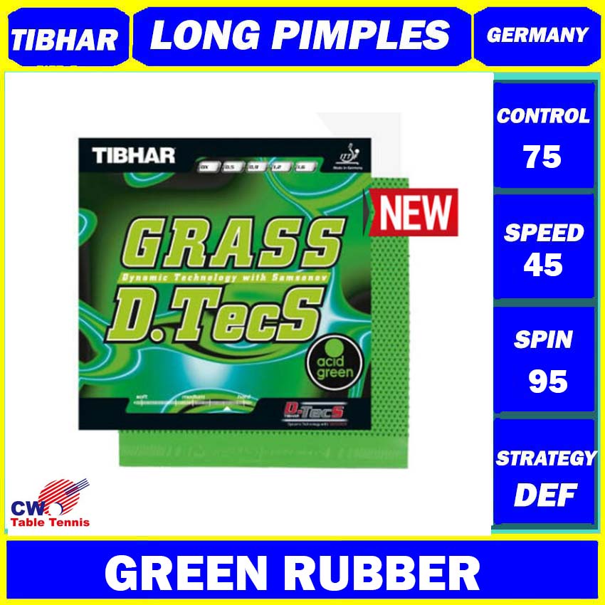 TIBHAR GRASS D.TecS Acid Green Long Pimples Pips-Out Table Tennis GREEN Rubber Ping Pong Hijau ...