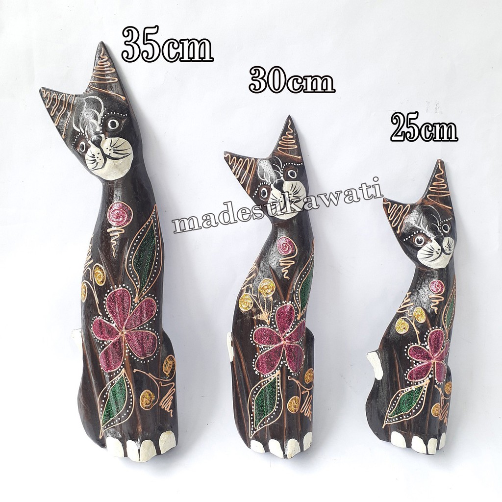 Standing cat statue, Balinese wooden craft decoration, 1 set contains 3 ...