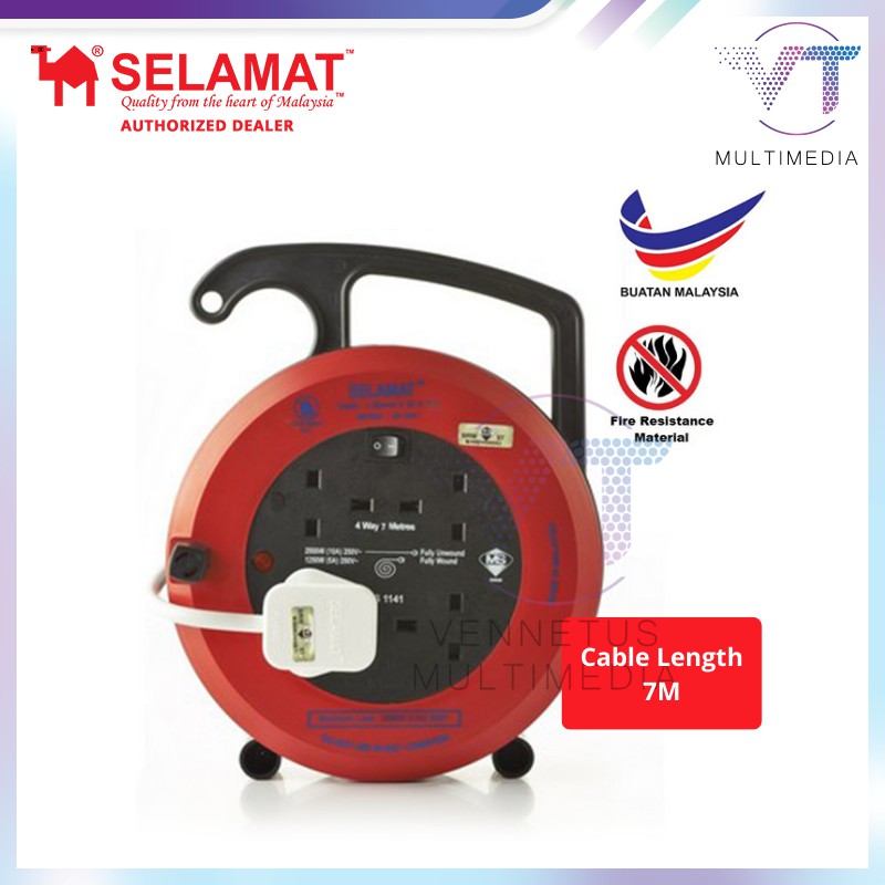Selamat Extension Cable Reel with 4 Socket Outlets (7M)- SIRIM APPROVED ...