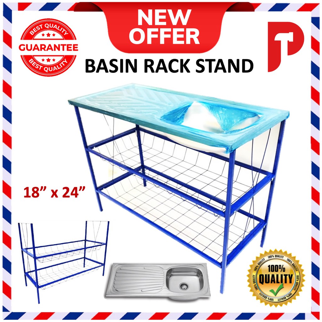 Blue Stainless Steel Basin Rack Stand 🔥 Ready Stocks 🔥 with Sink Set 18 ...