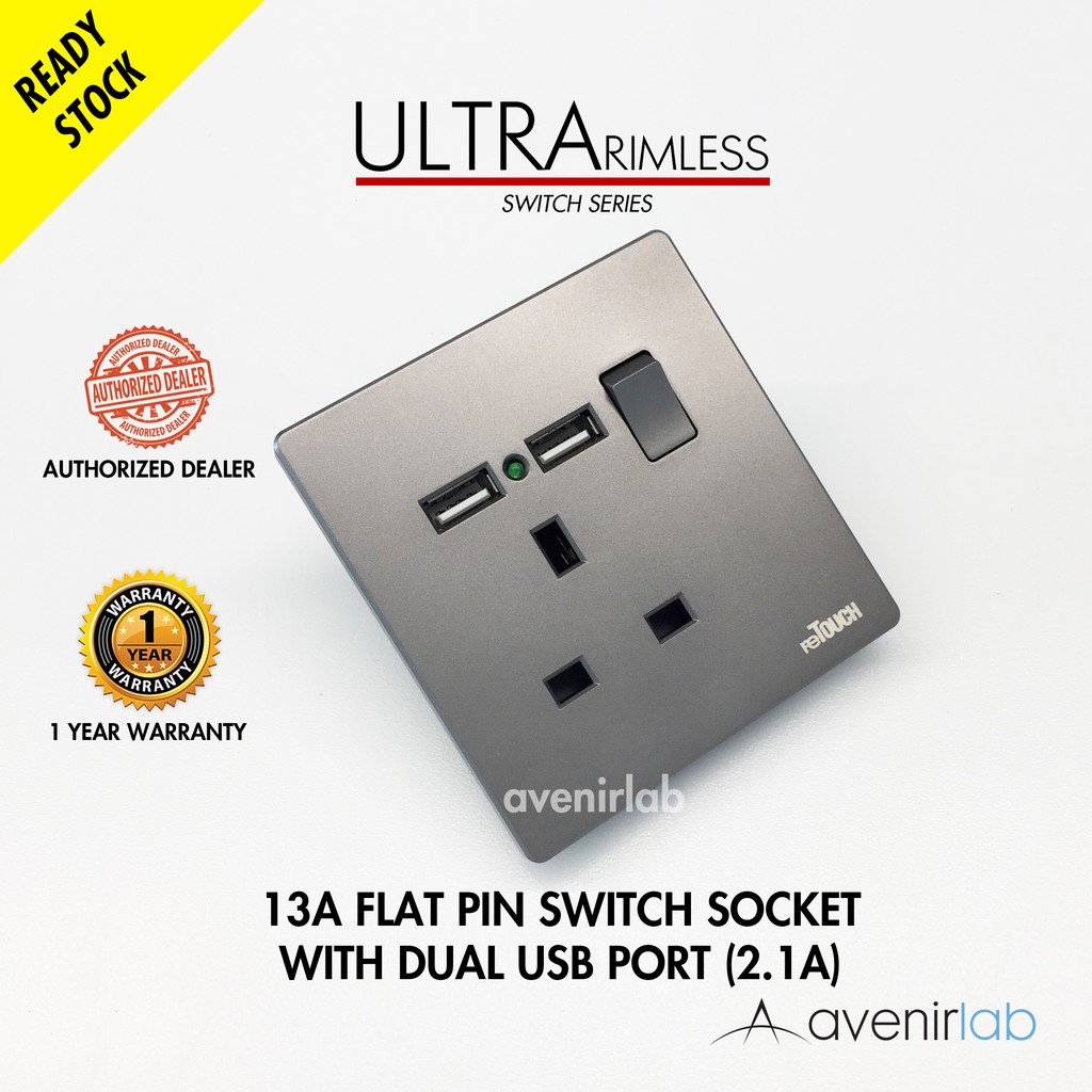 reTouch Ultra Rimless 13A Flat Pin Frameless Switch Socket with Double ...