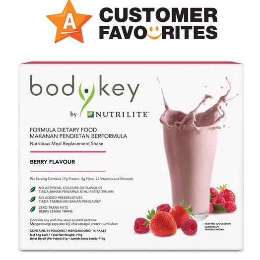 Amway BodyKey By Nutrilite Meal Replacement Shake (Berry/Coklat/Latte ...
