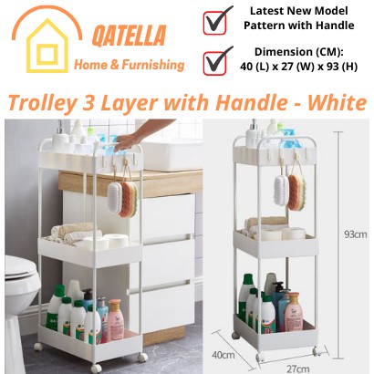 Qatella 3 Tier Floor Standing Trolley Storage Rack Kitchen Bathroom ...