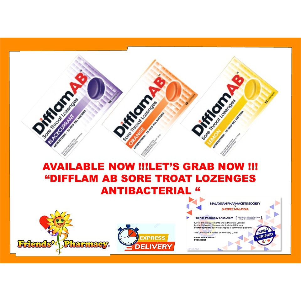 DIFFLAM!! DIFFLAM !! DIFFLAM AB SORE THROAT LOZENGES | Shopee Malaysia