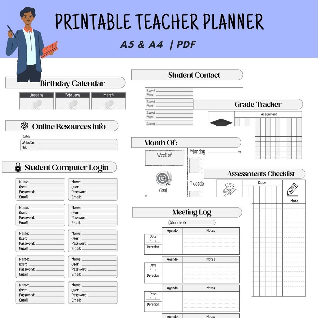 Free Teacher Planner Printable Pdf Printable Templates - Free Schedule ...