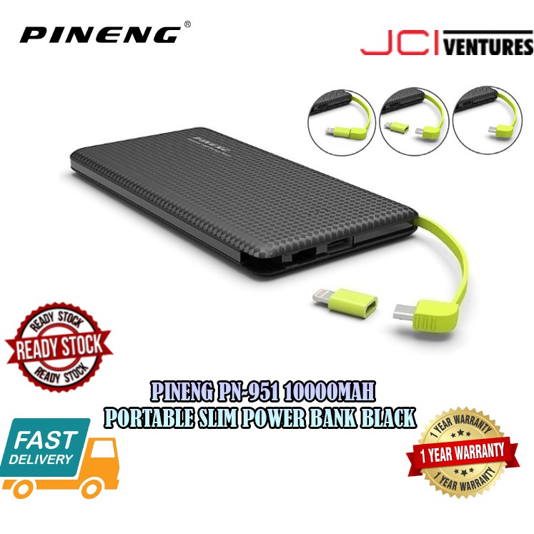 Pineng Pn-951 10000Mah Portable Slim Power Bank Black | Shopee Malaysia