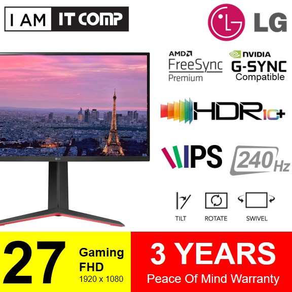 LG 27 Inch 27GP750B / 27GP750-B UltraGear FHD IPS 1ms 240Hz G-Sync ...