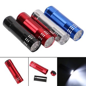 Bright Mini Aluminum 9 LED Flashlight Torch Light Lamp Blacklight Hand ...
