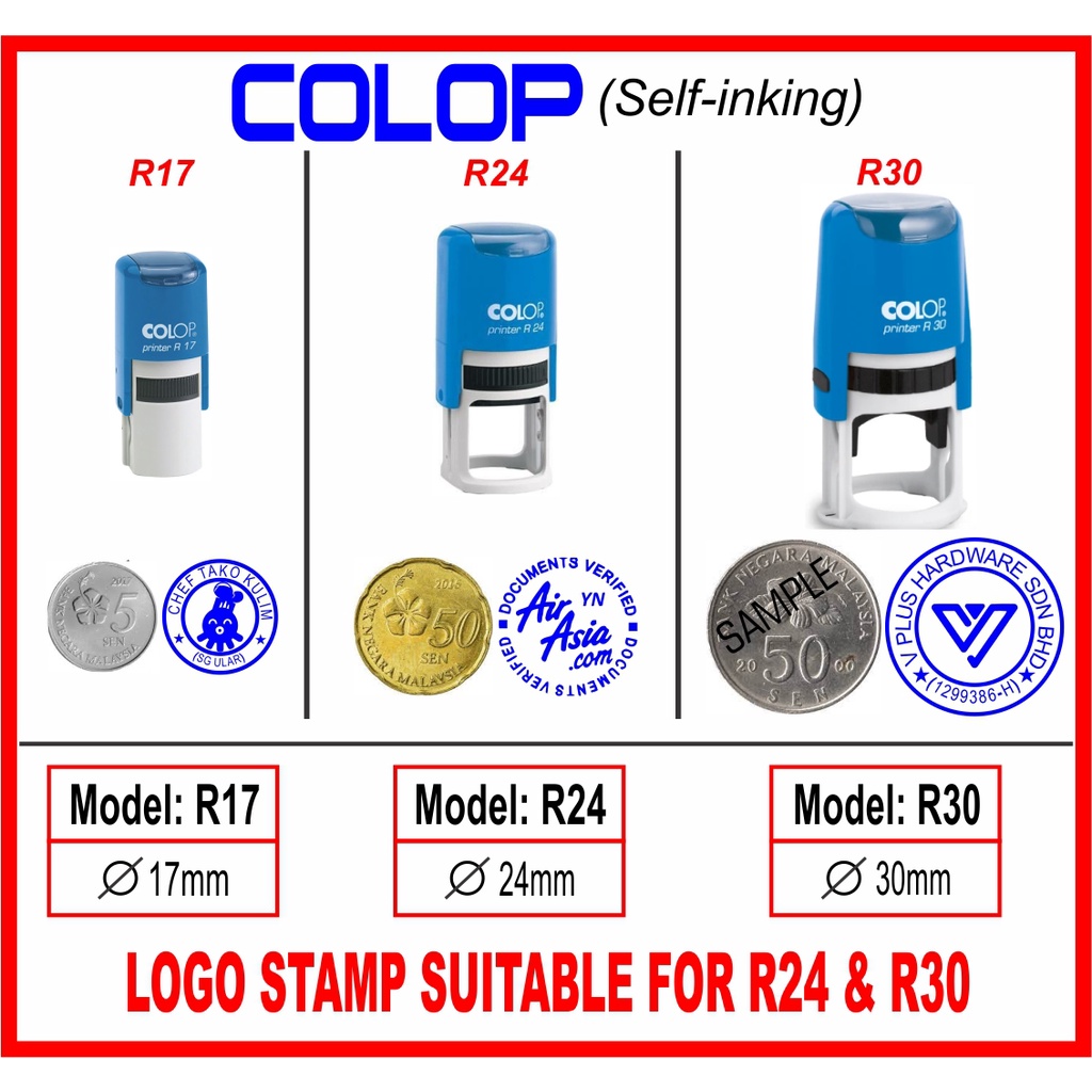 Logo Rubber ROUND Stamp Colop Cop *SHIPPING IN 24 HOURS* (CHAT DETAIL ...