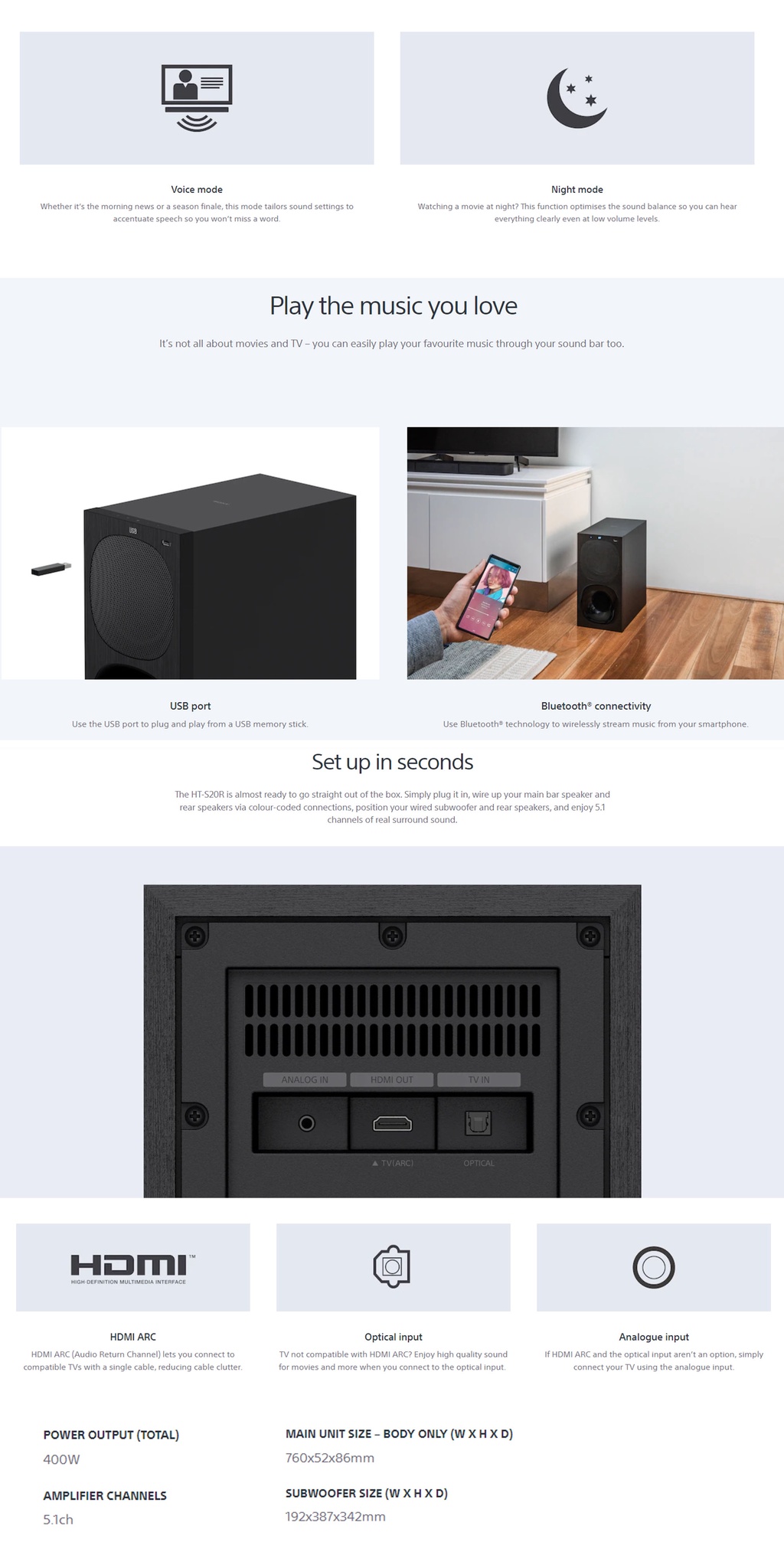 Sony 5.1ch Real Surround Sound Home Cinema Soundbar System HT-S20R ...