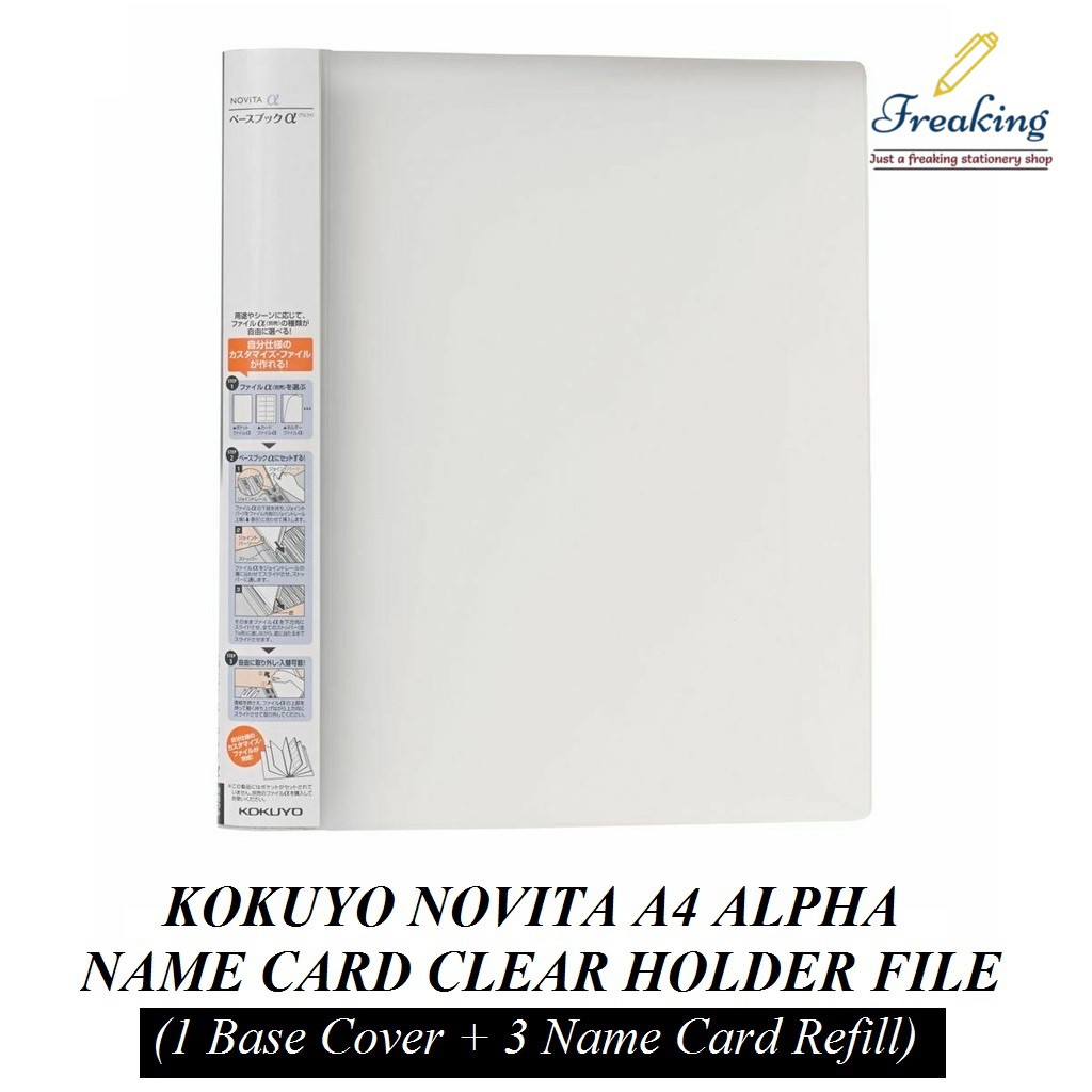 KOKUYO NOVITA A4 ALPHA NAME CARD CLEAR HOLDER FILE (1 BASE COVER + 3 NAME CARD REFILL) | Shopee ...