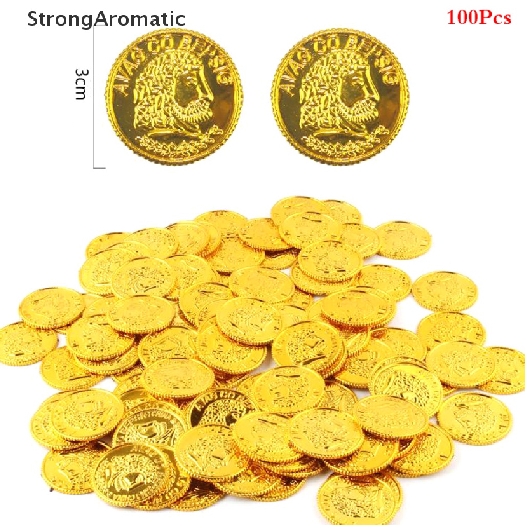 STRO 100Pcs/bag Gold Fake Coins Shining Pirates Plastic Coin Party ...