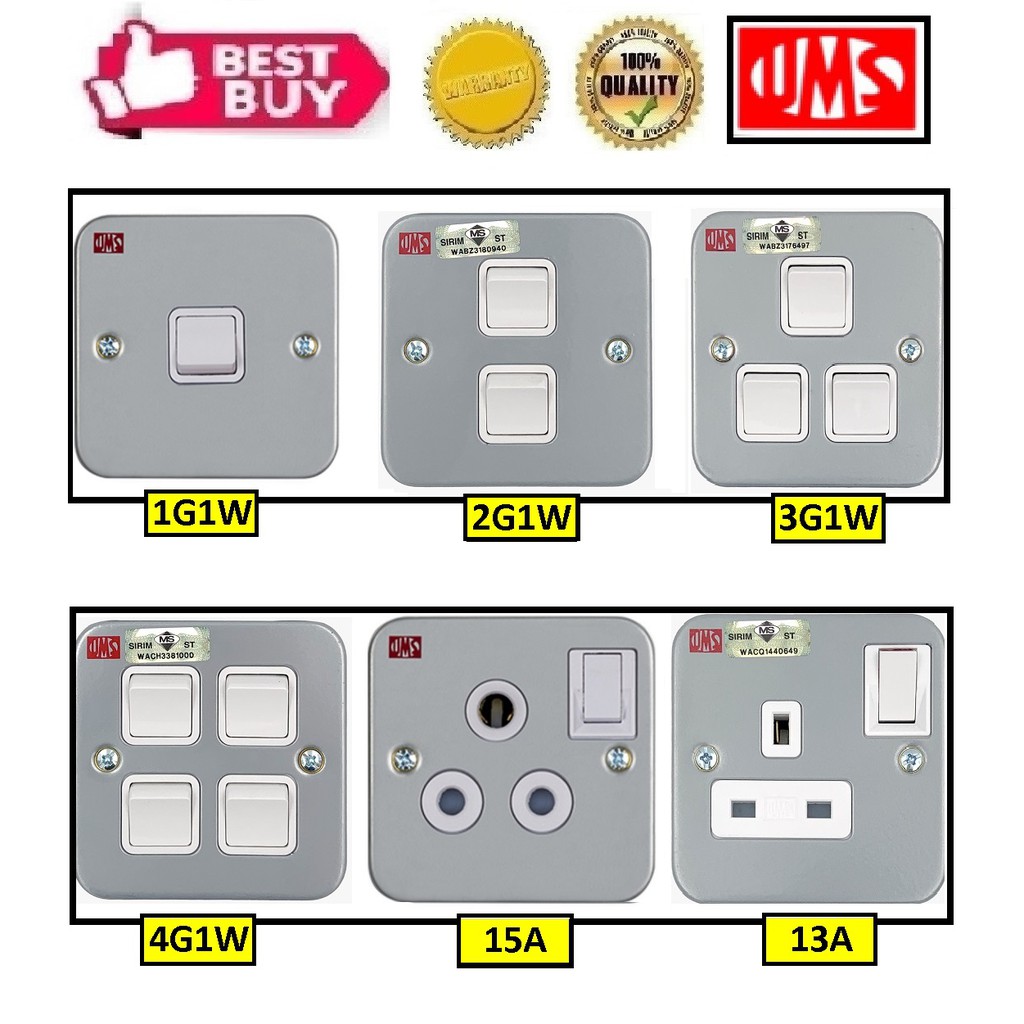 (UMS) Metal Clad Switch Socket Series (13A/15A/1G1W/2G1W/3G1W/4G1W ...