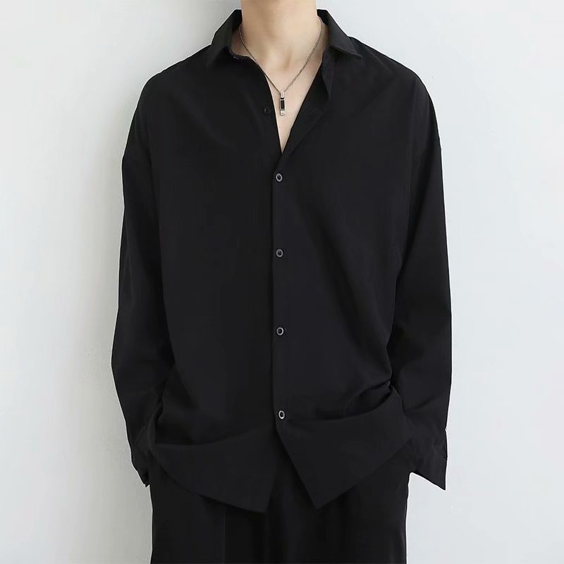 Mollge Black Shirt Men Long Sleeved Shirt Korean Style Trendy Jacket
