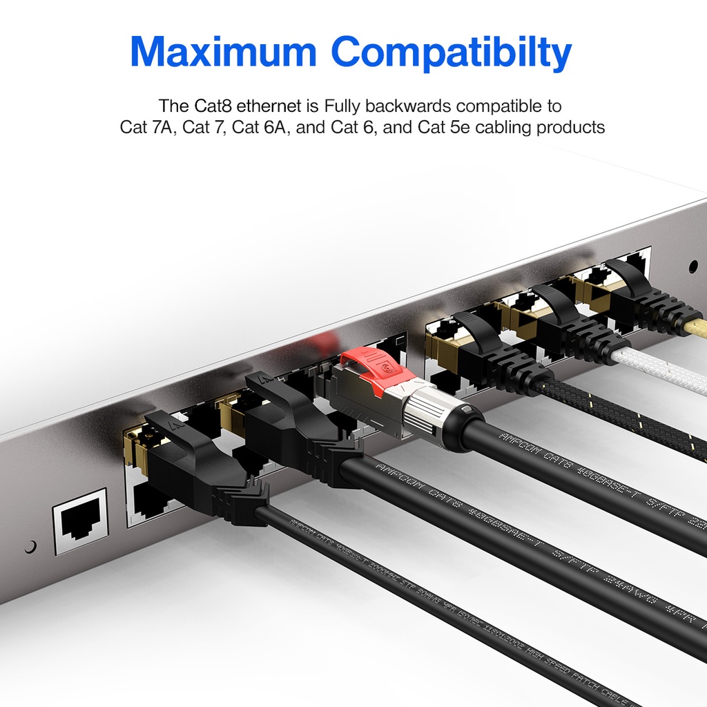 Ampcom Thin High-Speed Patch CAT8 Ethernet Cable Lan 40Gbps | Shopee Malaysia
