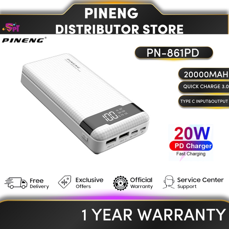 Pineng PN861 PN859PD BUILT IN cable Type-C PD+QC 20W 20000mAh Quick ...