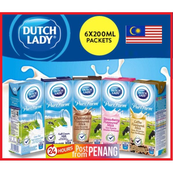 📣 PROMO‼PROMO!!📣 Dutch Lady 200ML x 6 Pkts Pure Farm UHT Milk ( Chocolate / Strawberry / Full ...