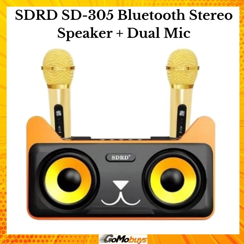 [Ready Stock] SDRD SD-305 Wireless Bluetooth Dual Microphone Karaoke Portable Stereo Speaker ...