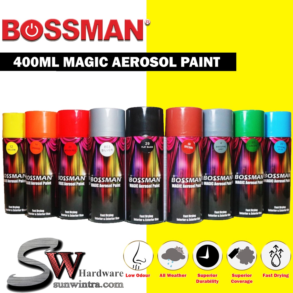 *READY STOCK*BOSSMAN 400ML MAGIC AEROSOL SPRAY PAINT #STANDARD COLOURS ...