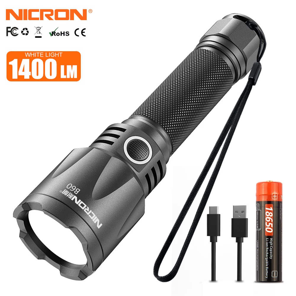NICRON Flashlight B60 1400 Lumens Super High Brightness LED Flashlight ...