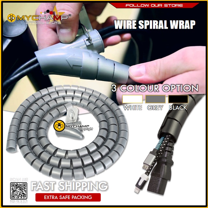 1m Zippered Cable Management Tube Spiral Wrap Tidy Cord Storage ...