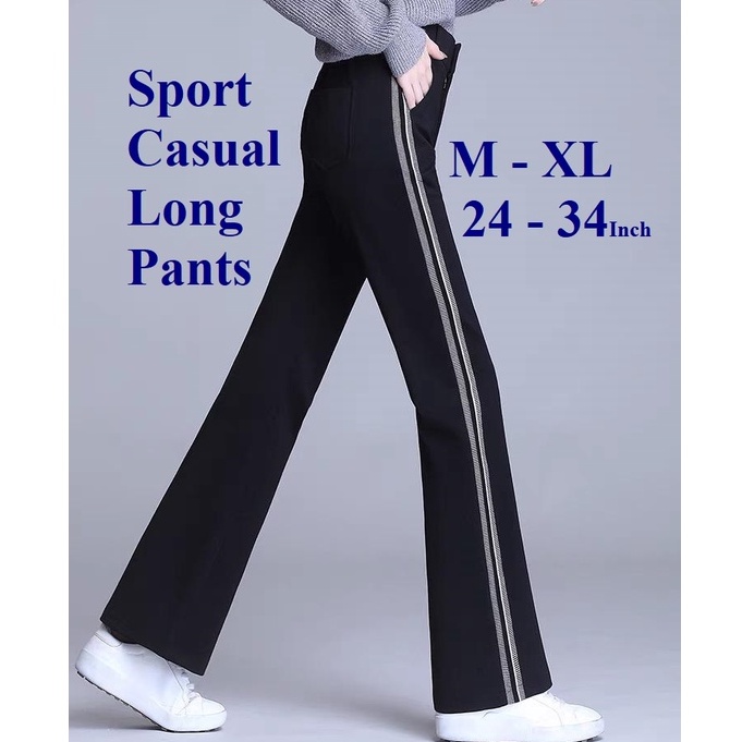 EZZE Ladies Wear Straight Cut Side Striped Sport Elasticated Loose Long ...