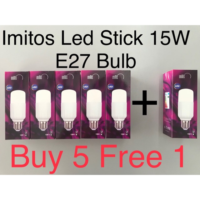 Imitos LED Stick Bulb 15W E27 - ( BUY 5 FREE 1 ) | Shopee Malaysia