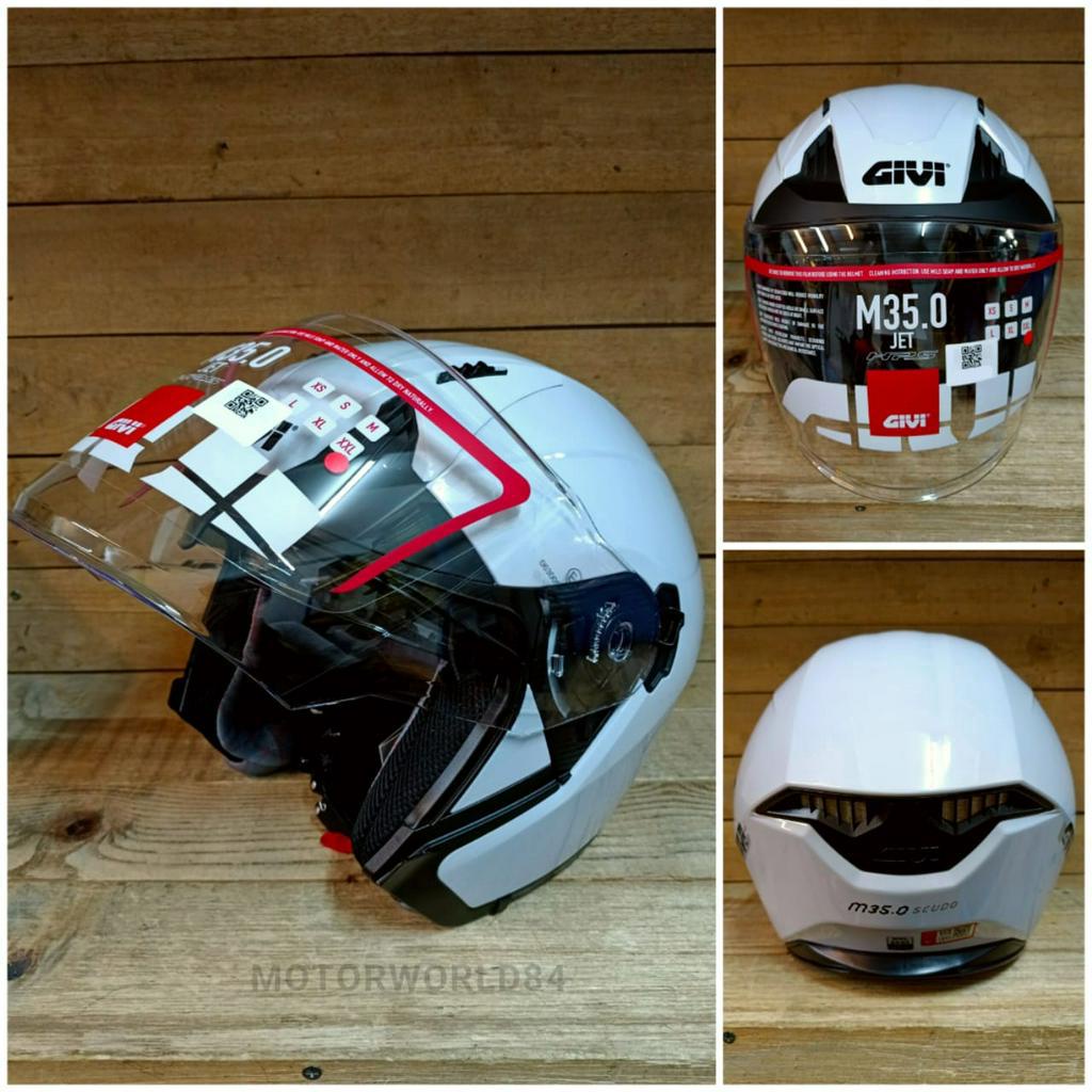 HELMET GIVI M35.0 SOLID ICE WHITE OPEN FACE HELMET TOPI KELEDAR DESIGN GIVI DOUBLE VISOR CERMIN ...