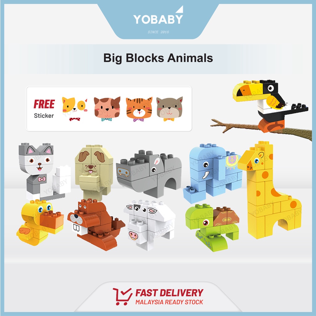 【10 in 1 + Free Sticker】Colourful Animals Big Building Blocks for ...