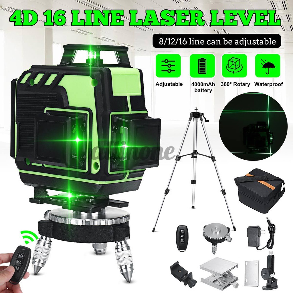 FASGet 4D 16 Lines Laser Level Green Self-leveling 360 Horizontal Vertical Cross Measure Beam ...