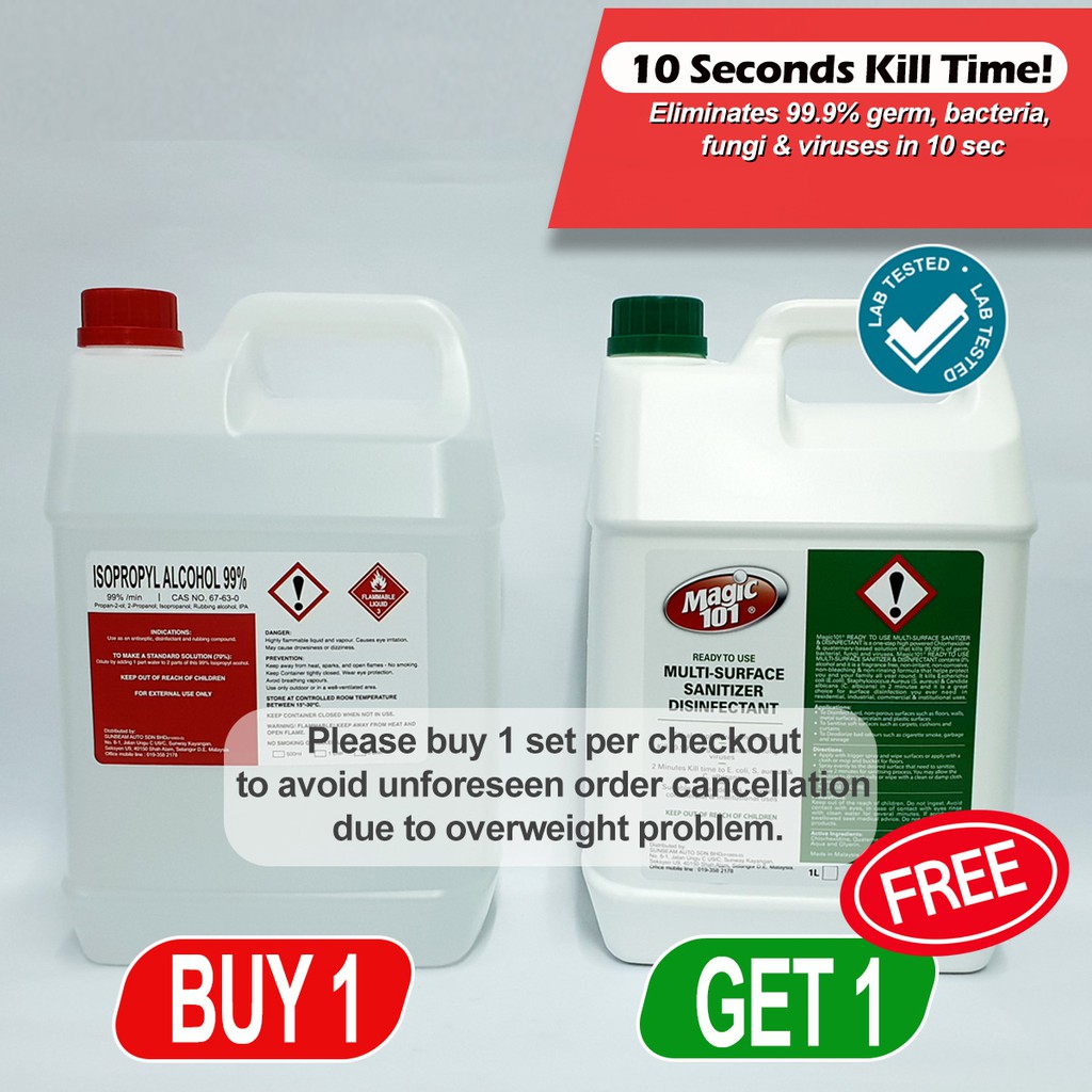 IPA / Isopropyl Alcohol 99.9% 5L FREE Magic101 Multi Hard Surface ...