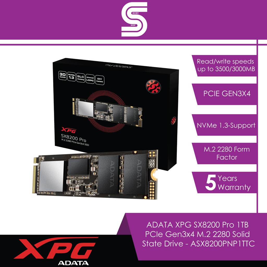 ADATA XPG SX8200 Pro PCIE Gen 3X4 M.2 2280 Solid State Drive SSD PCIe ...