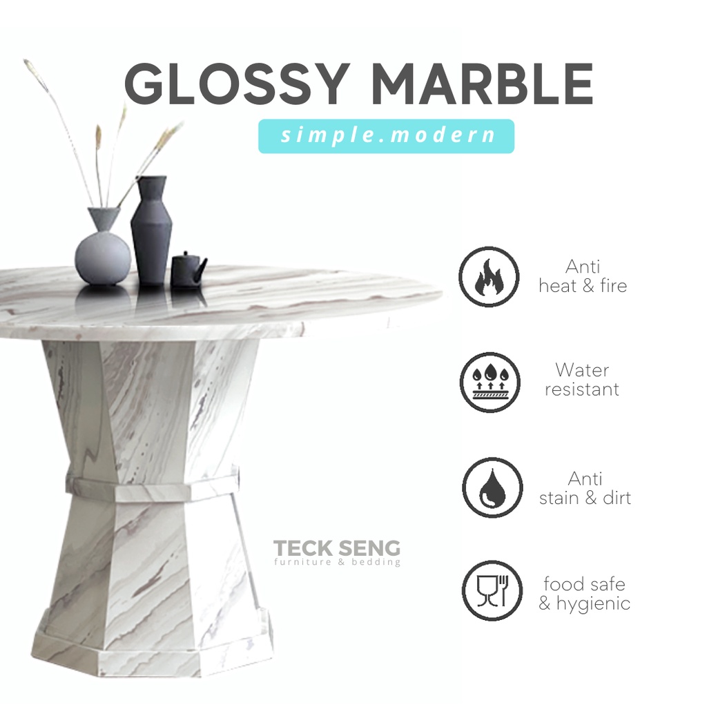 [TECK SENG] Margaret Full Marble Dining Set/ meja makan/ 1+4 1+6 Dining ...