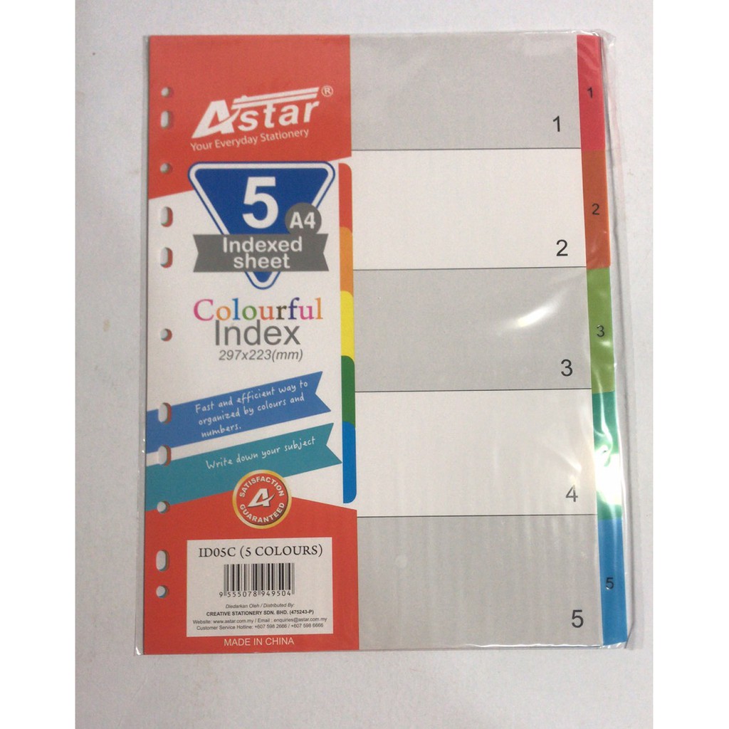 ASTAR A4 COLOURFUL High quality PP INDEX DIVIDER ID05C/ID10C/ID12C ...