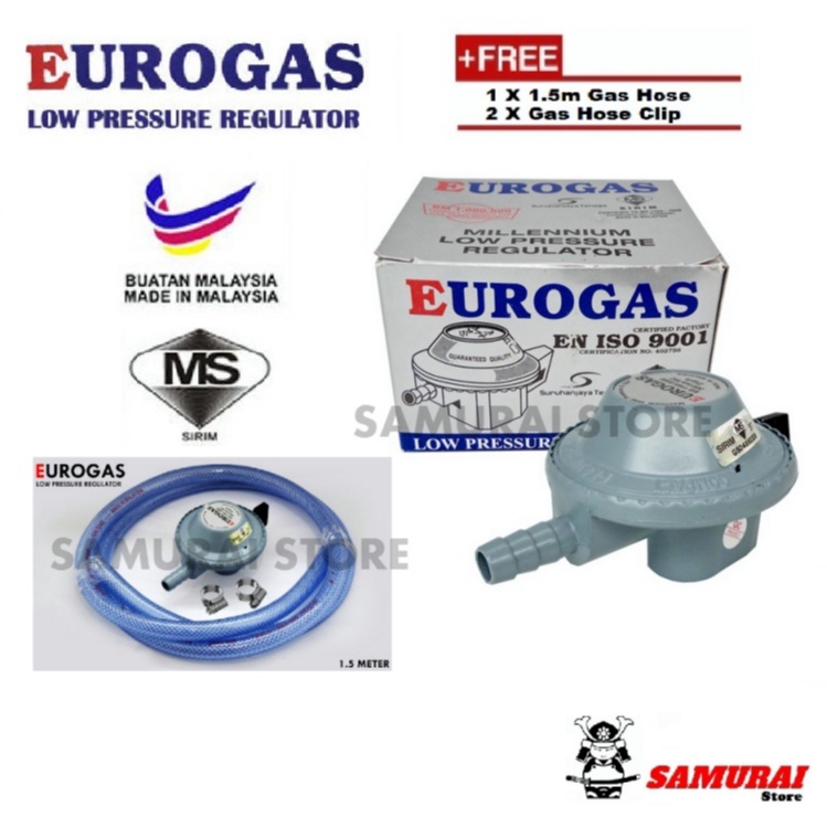 EUROGAS Gas Safety Regulator with 1.5 Meter Gas Pressure Hose (SIRIM Gas Regulator) Sirim Kepala ...