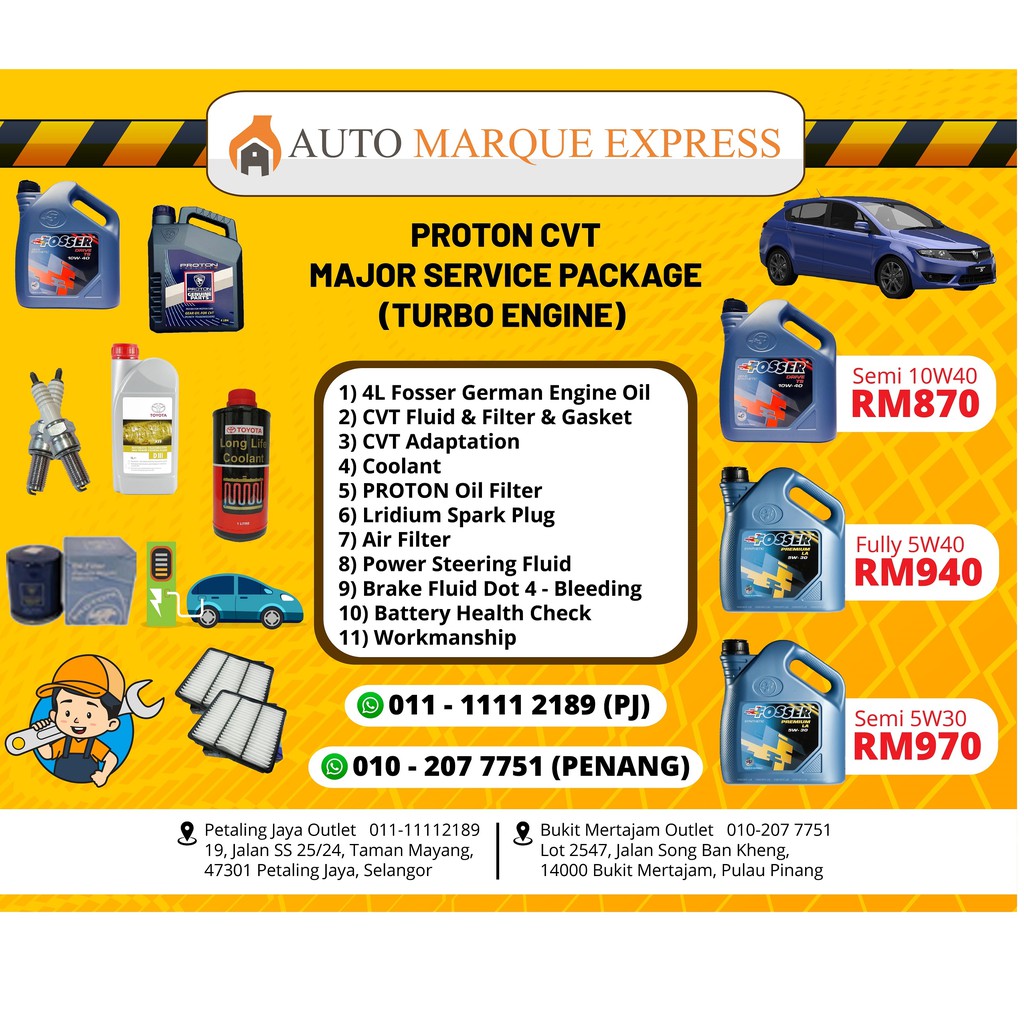Proton (CVT Turbo) Major Service Package - Redeem at Petaling Jaya ...