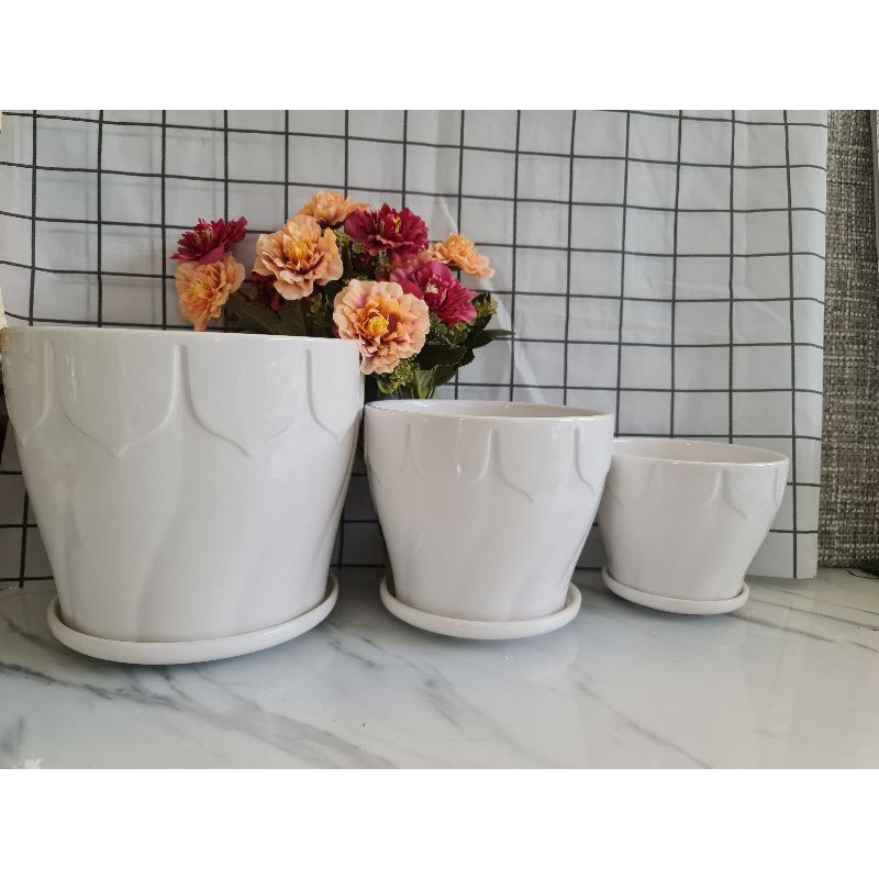 Ceramic White Pot / Pasu Seramik Putih / Flower Pot / Pasu Gubahan ...