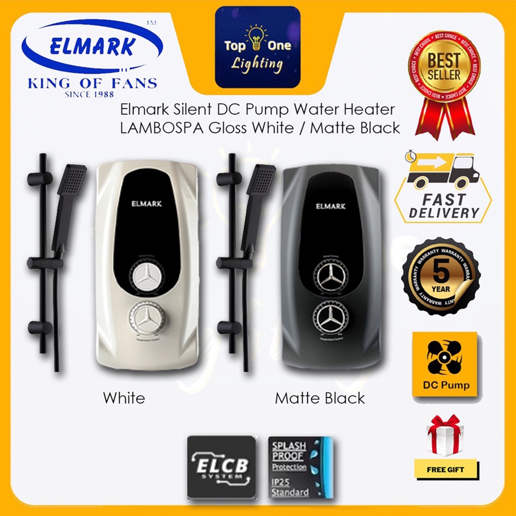 Elmark Silent DC Booster Pump Inverter Instant Water Heater LAMBOSPA Gloss White / Matte Black ...