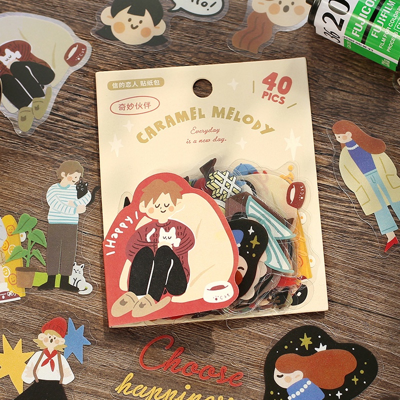 ENWEI 40 Pcs Caramel Melody Series Cartoon Journal Stickers ...
