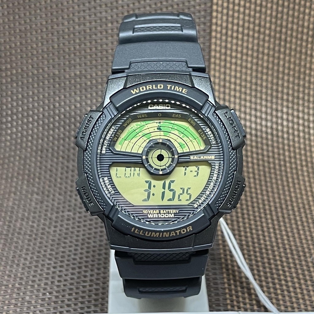 Casio AE-1100W-1B Digital Black Resin Band World Time Stopwatch Alarm ...
