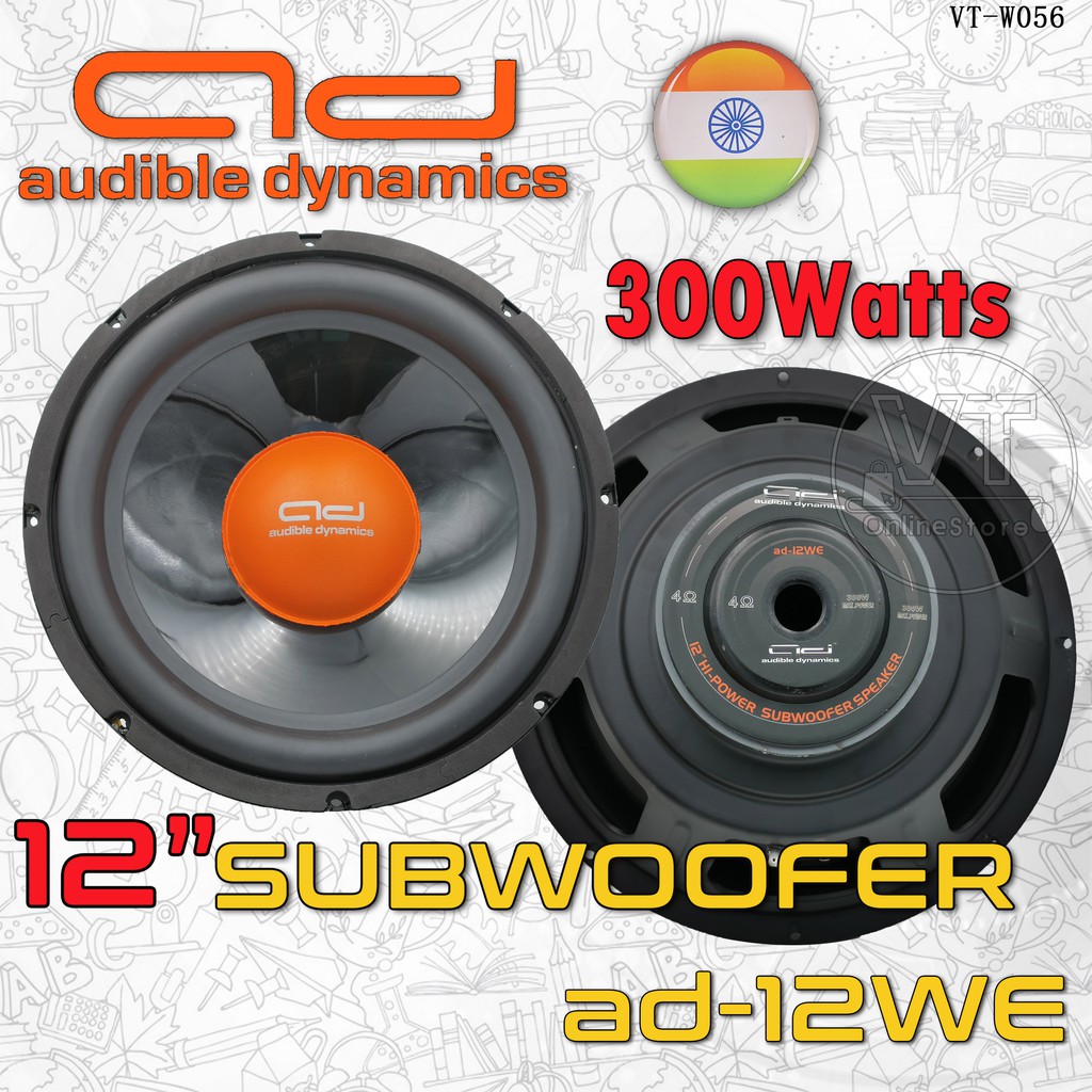 Audible Dynamics AD-12WE 12" Car Woofer 300Watts Subwoofer Speaker ...