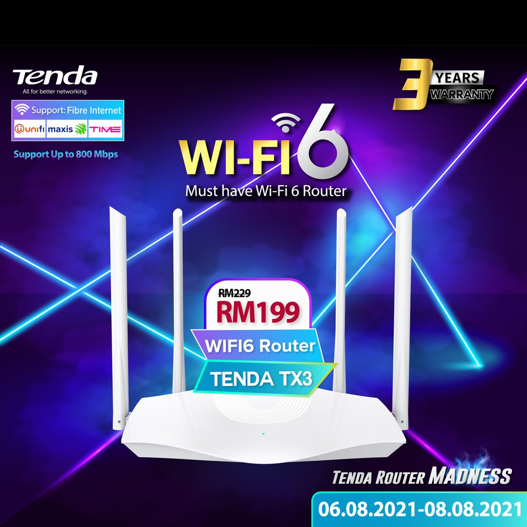 Tenda TX3 AX1800 Dual Band Gigabit Quad-core Wi-Fi 6 Router TX3 ...