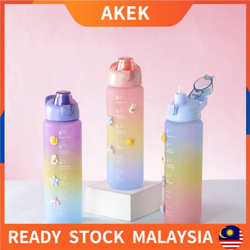 1000ML Water Bottle with Lanyard Portable Gradient Color Plastic Sports ...