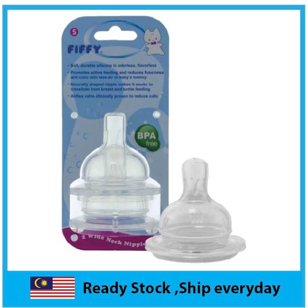 FIFFY Wide Neck Nipple ( S,M,L) (2pcs) Puting Botol Susu Wide Neck S ...