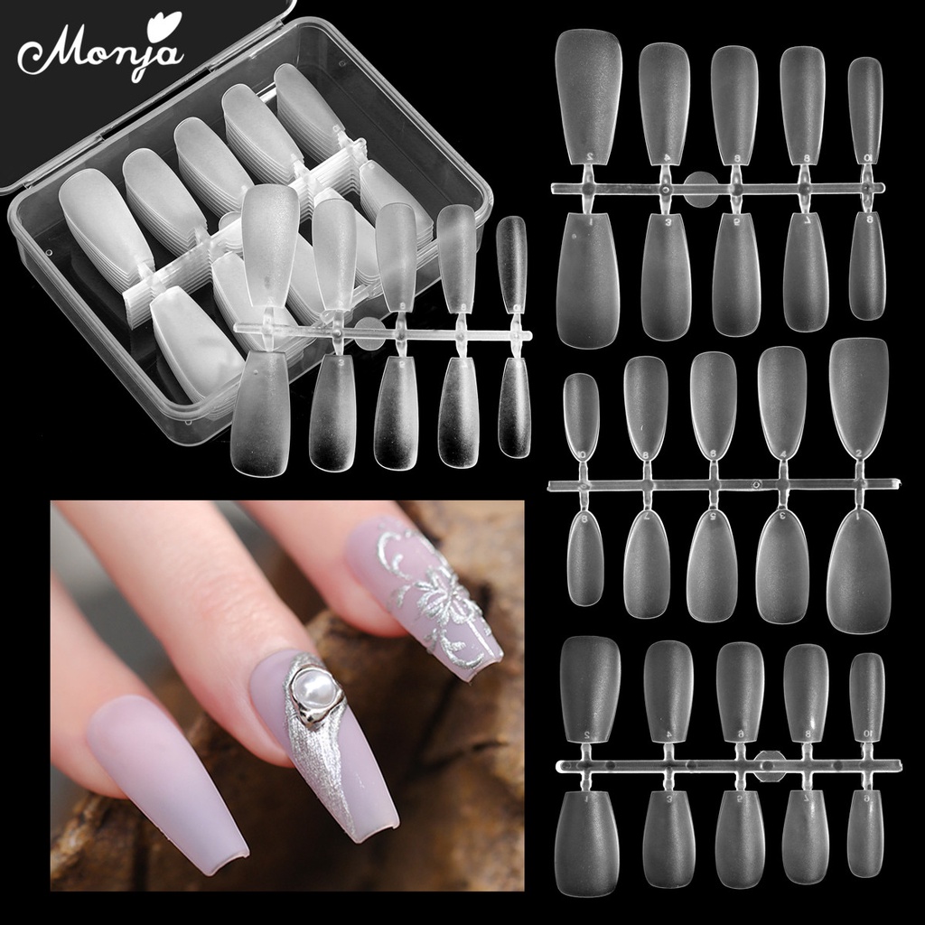 Monja 100Pcs/Box Matte Full False Nails Ultrathin Frosted Ballerina ...
